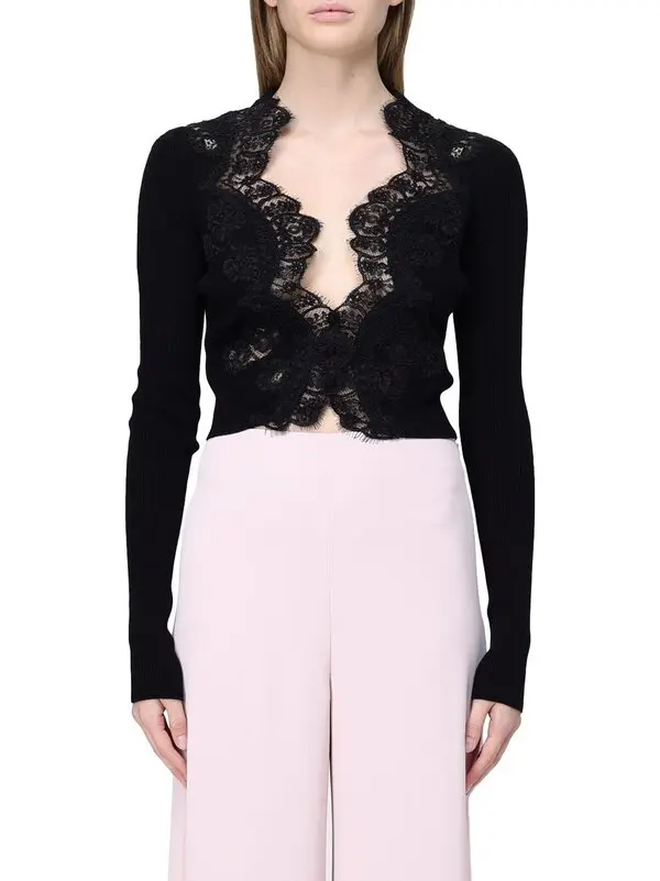 Ermanno Scervino Cropped Cardigan With Lace Detailing - Black