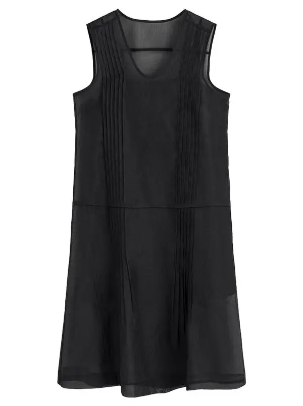 Cos Sheer Pintucked Midi Dress - Black