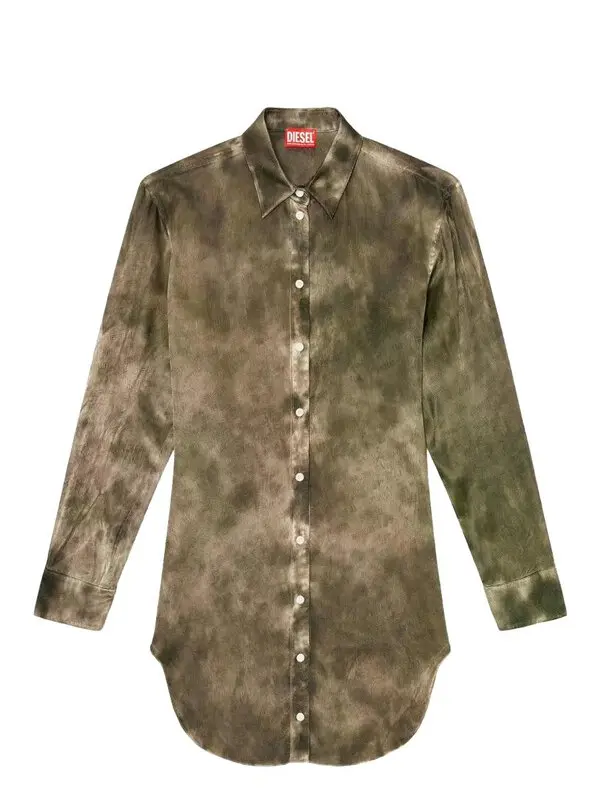DIESEL® Long Shirt In Logo-jacquard Crinkled Satin - Brown