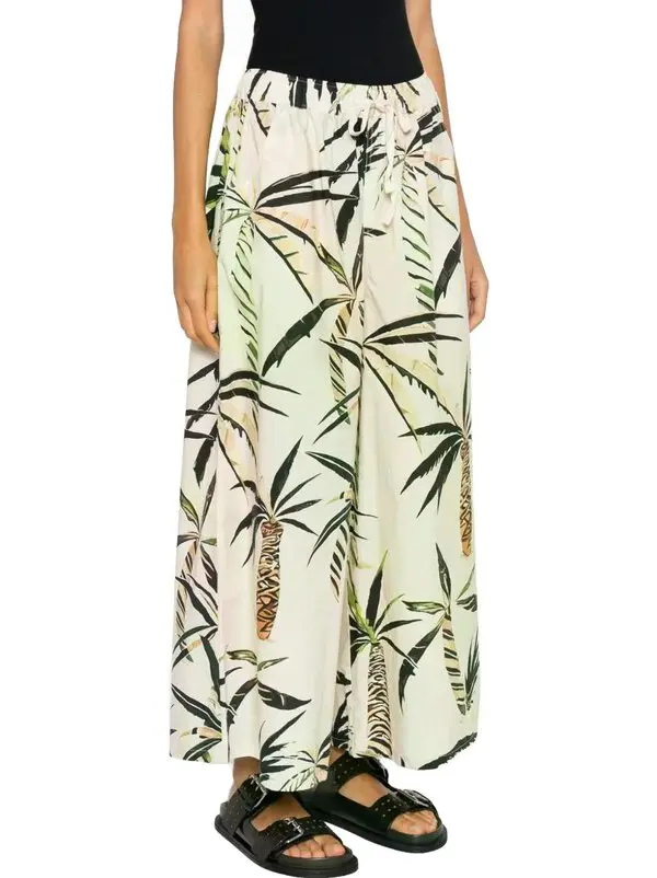 PSOPHIA Palm Tree-print Drawstring Trousers - Neutrals