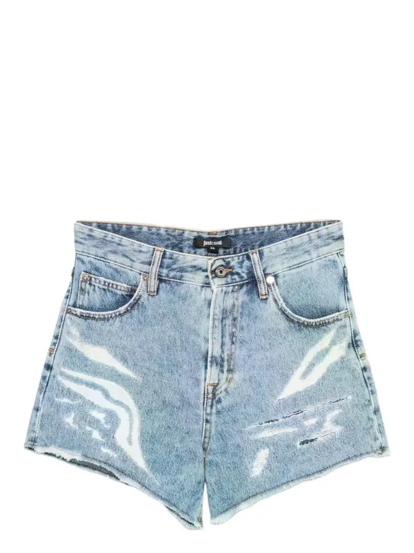 Just Cavalli Distressed Raw-cut Denim Shorts - Blue