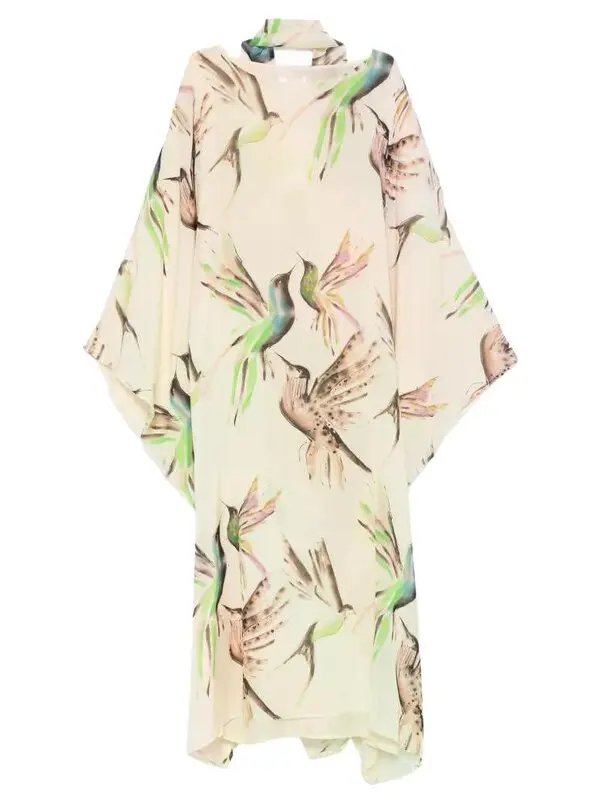 PSOPHIA Midi Dress With Bird Print - Neutrals