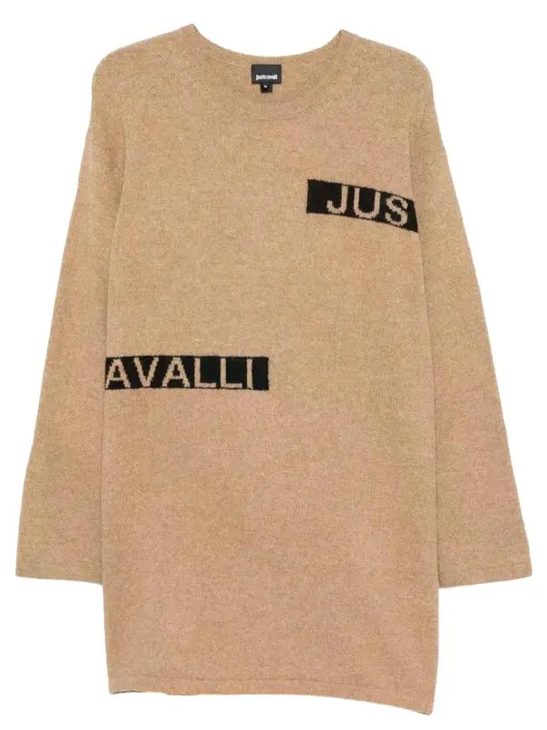 Just Cavalli Logo-intarsia Knitted Mini Dress - Neutrals