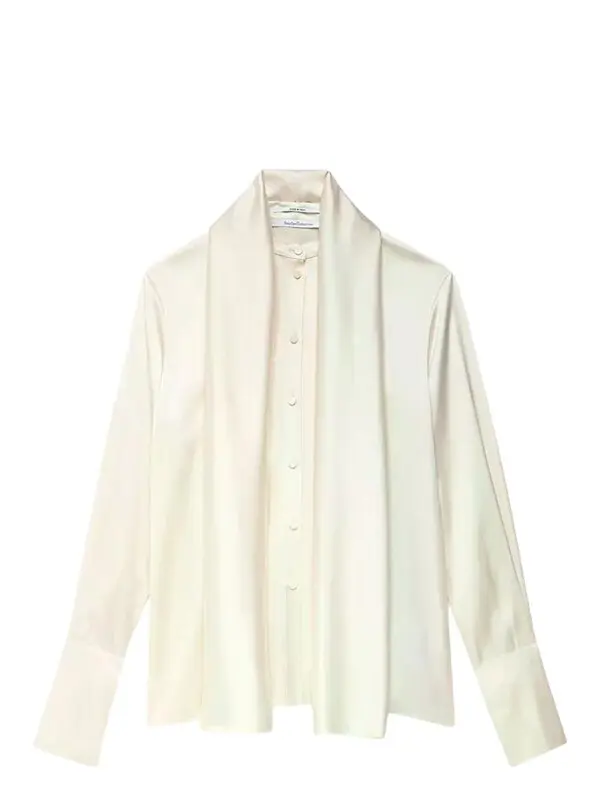 Another Tomorrow Band Collar Blouse With Detachable Scarf - Neutrals