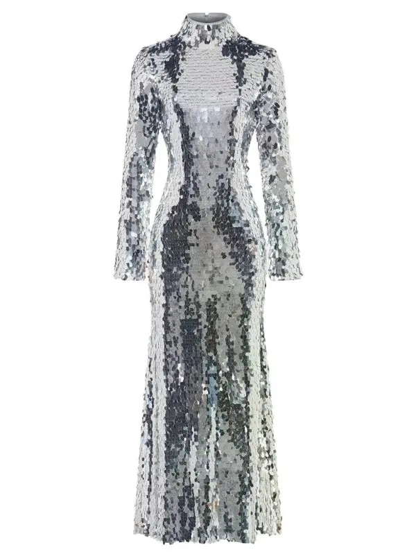 SIMONMILLER Sculpted Sequin Maxi Dress - Silver