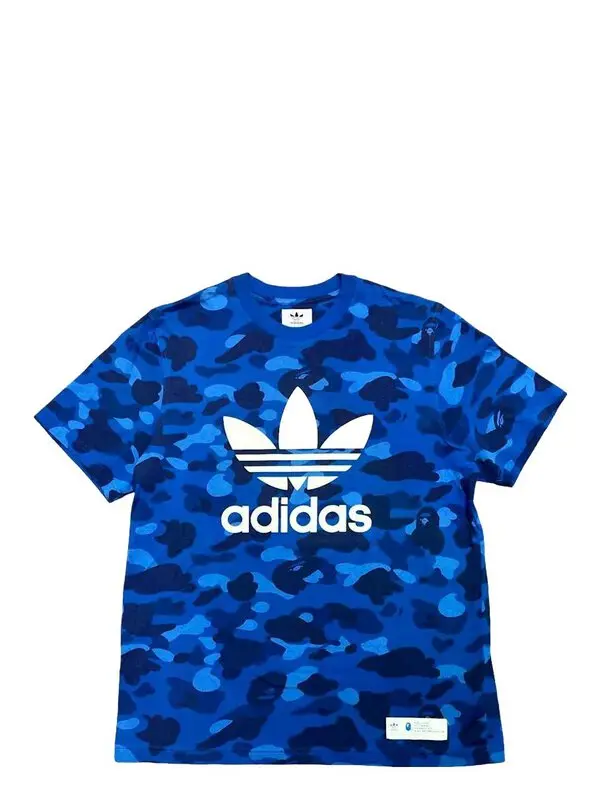 A BATHING APE X Adidas Camo-print Logo-print T-shirt - Blue