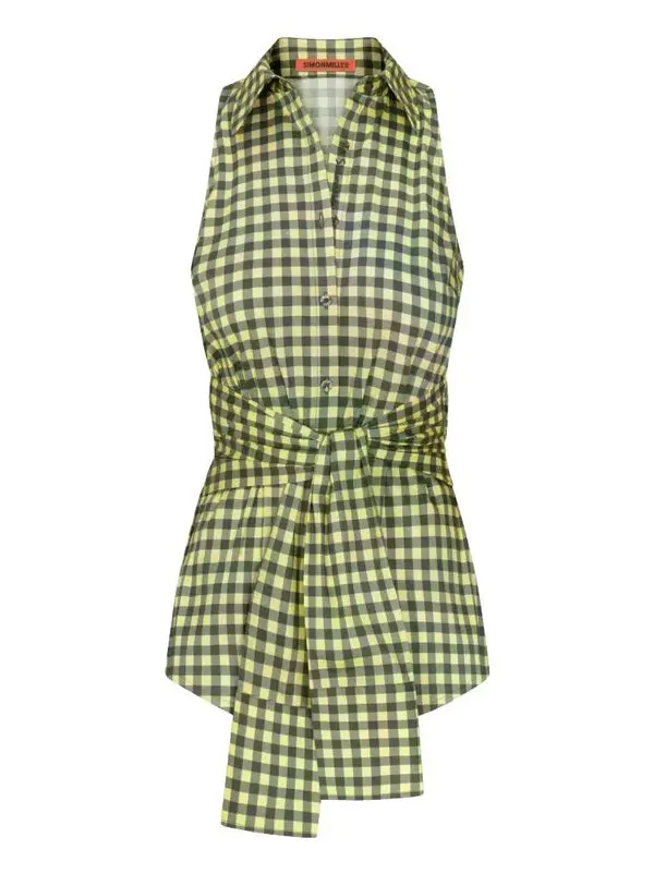 SIMONMILLER Inna Gingham Print Sleeveless Shirt - Yellow