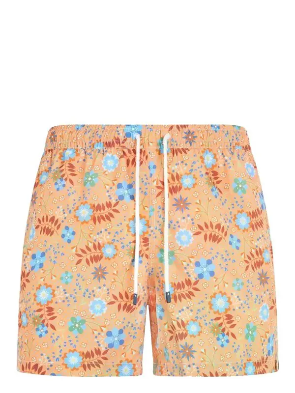 Fedeli Floral Print Swim Shorts - Orange