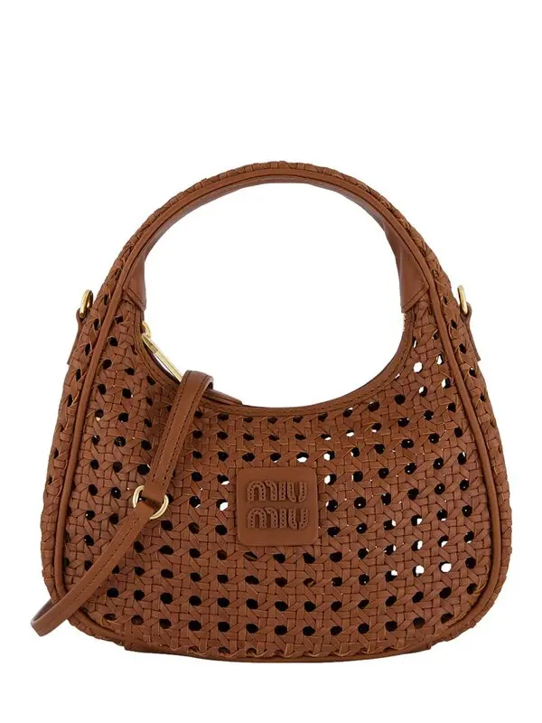 Miu Miu Oak Wander Woven Leather Hobo Bag - Brown