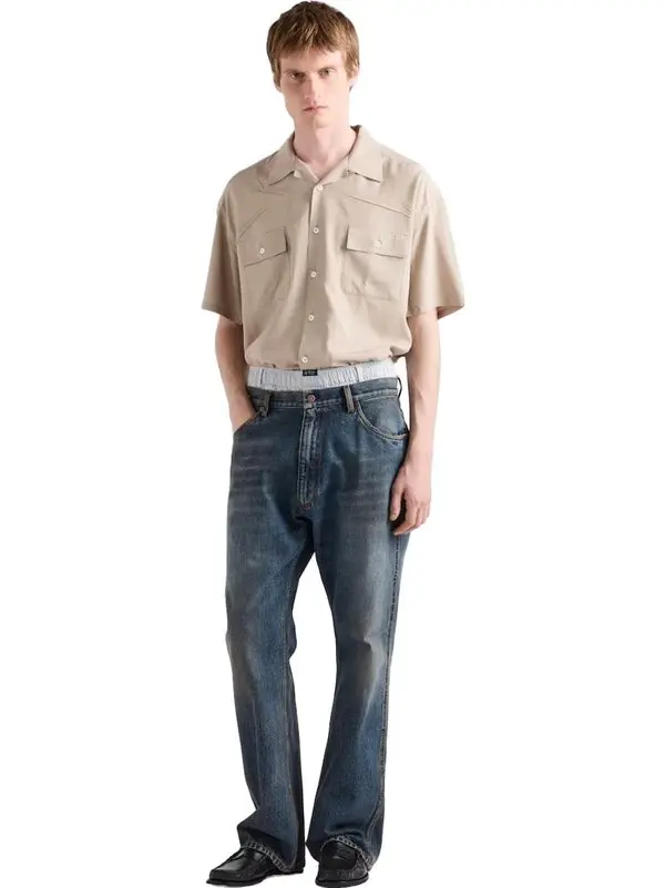 Prada Limestone Silk Bowling Shirt - Beige