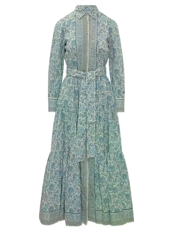 MC2 SAINT BARTH Batik Print Tiered Maxi Dress - Neutrals