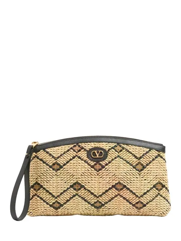 Valentino Garavani Raffia Clutch Bag With Geometric Pattern - Neutrals