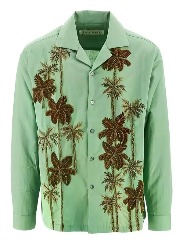 BAZISZT Palm-tree-embroidered Shirt - Green