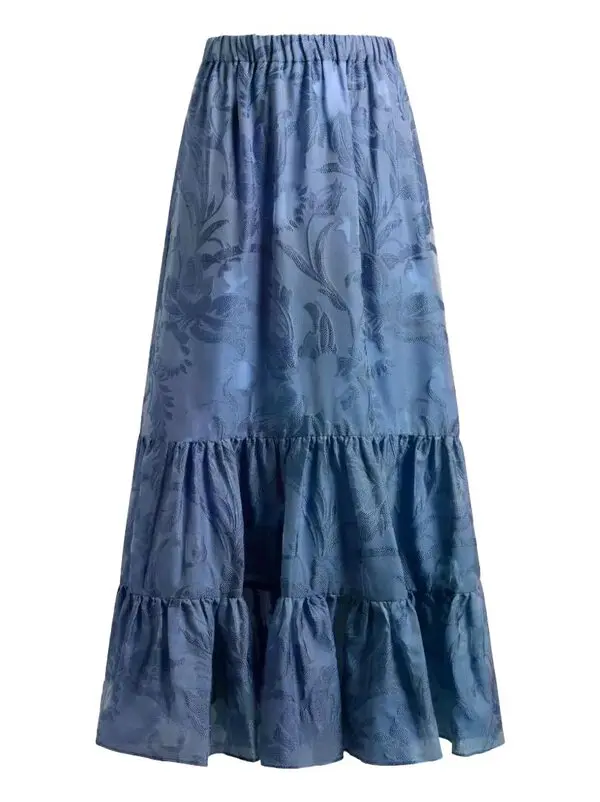 Etro Silk Jacquard Maxi Skirt With Fil Coupé Floral Motif - Blue