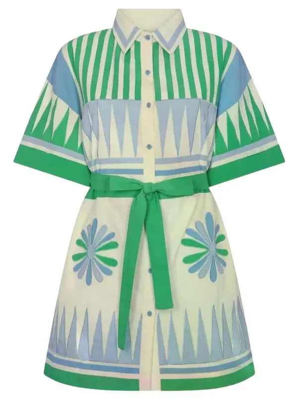 Carolina K Amaia Embroidered Belted Shirt Dress - Neutrals