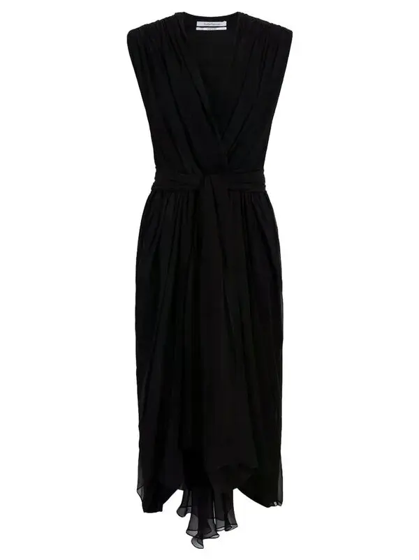 Another Tomorrow Gathered V-neck Midi Dress - Black