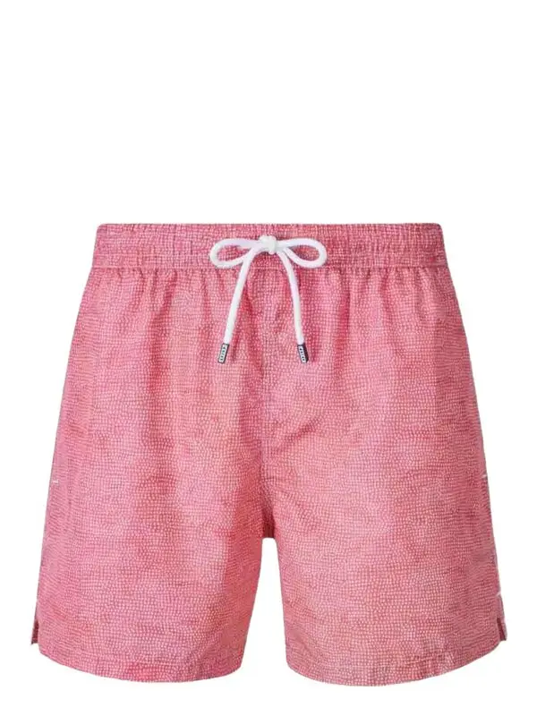 Fedeli Cross-print Swim Shorts - Red