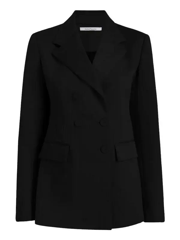 Another Tomorrow Double-breasted Structured Blazer - Black