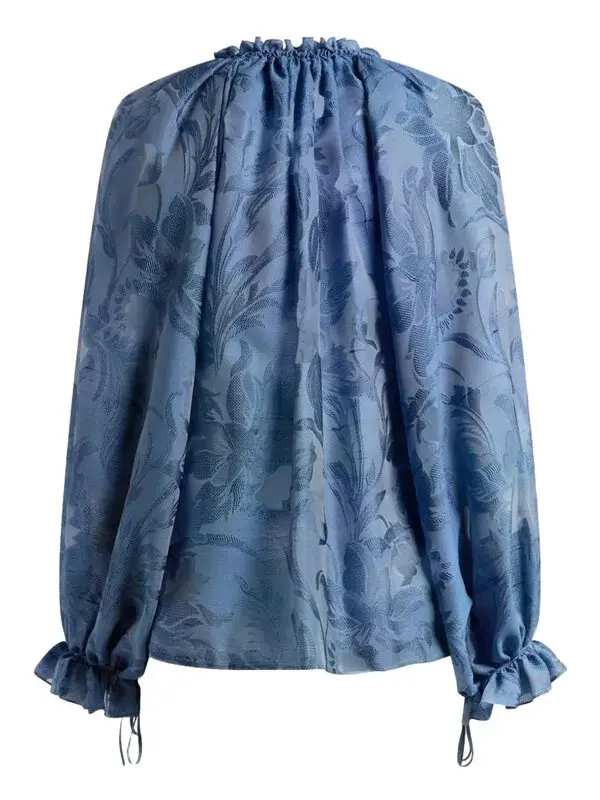 Etro Silk Jacquard Fil Coupé Floral Shirt - Blue