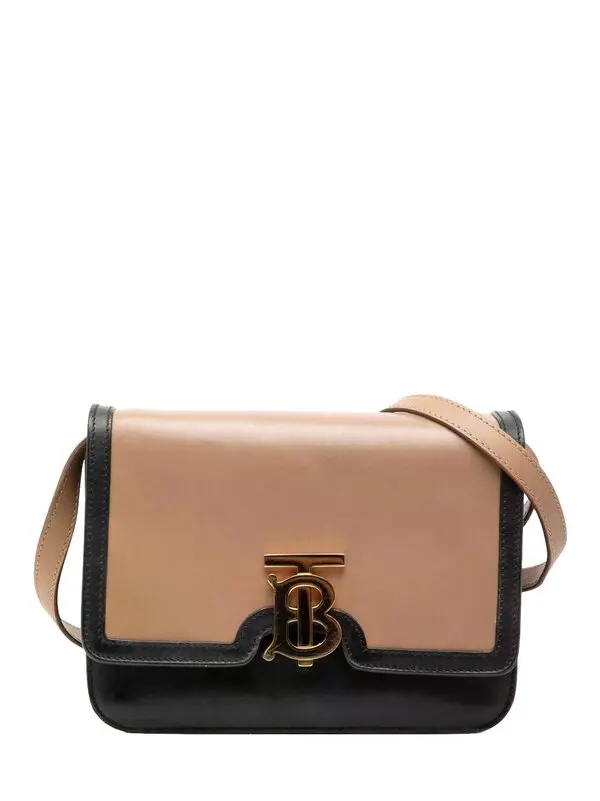 Burberry Small Bicolor Smooth Calfskin Tb Crossbody Bag - Brown