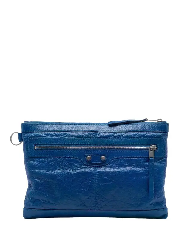 Balenciaga Lambskin Motocross Classic Clip M Clutch Bag - Blue