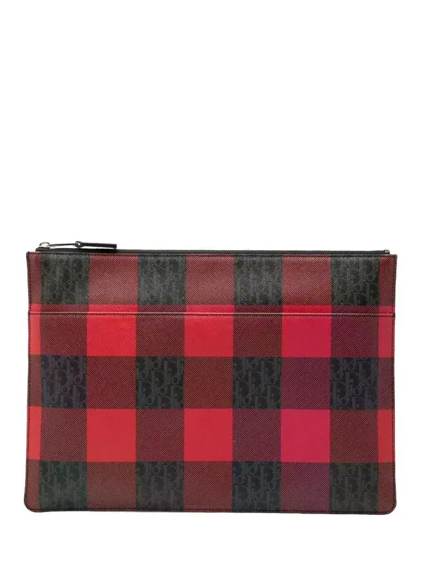 Dior Monsieur Diorissimo Coated Canvas Zip Clutch Bag - Red