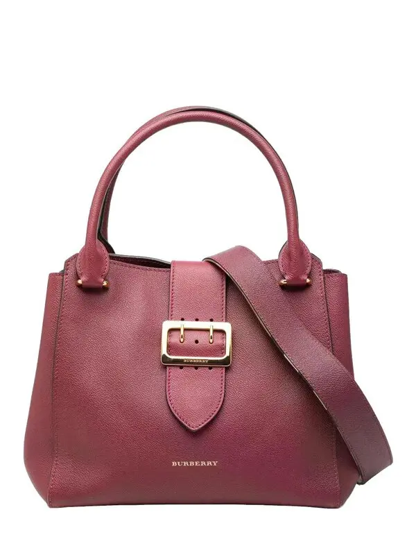 Burberry Calfskin Buckle Tote Satchel - Red