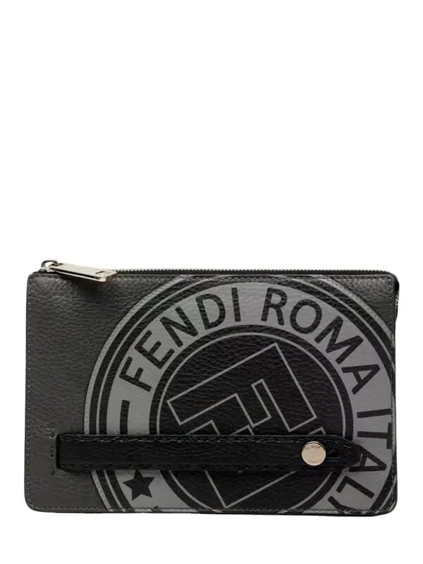 Fendi Grained Leather Roma Selleria Zip Clutch Bag - Black