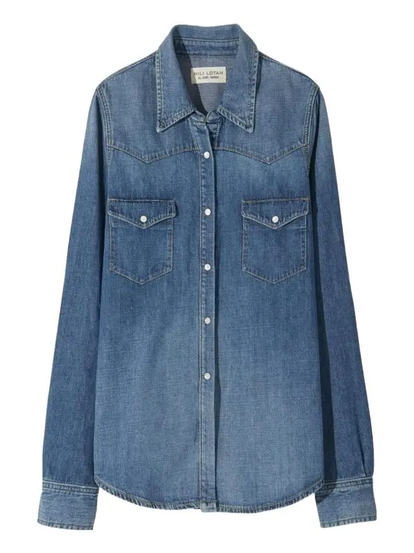 NILI LOTAN Long-sleeved Denim Shirt - Blue