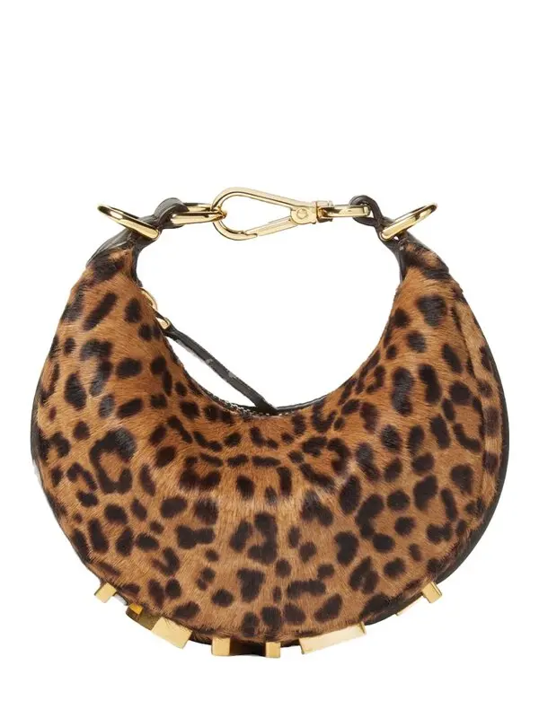Fendi Leopard Printed Nano Baguette Bag With Gold Tone Lettering - Brown