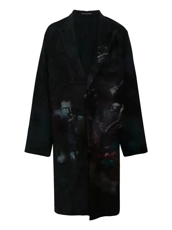 Yohji Yamamoto Single-breasted Graphic-print Coat - Black