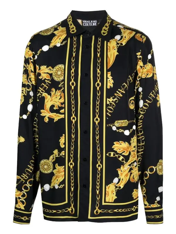 Versace Baroque-pattern Button-up Shirt - Black