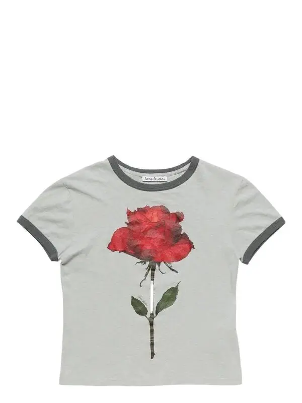 Acne Studios Rose Print Ringer T-shirt - Gray/red