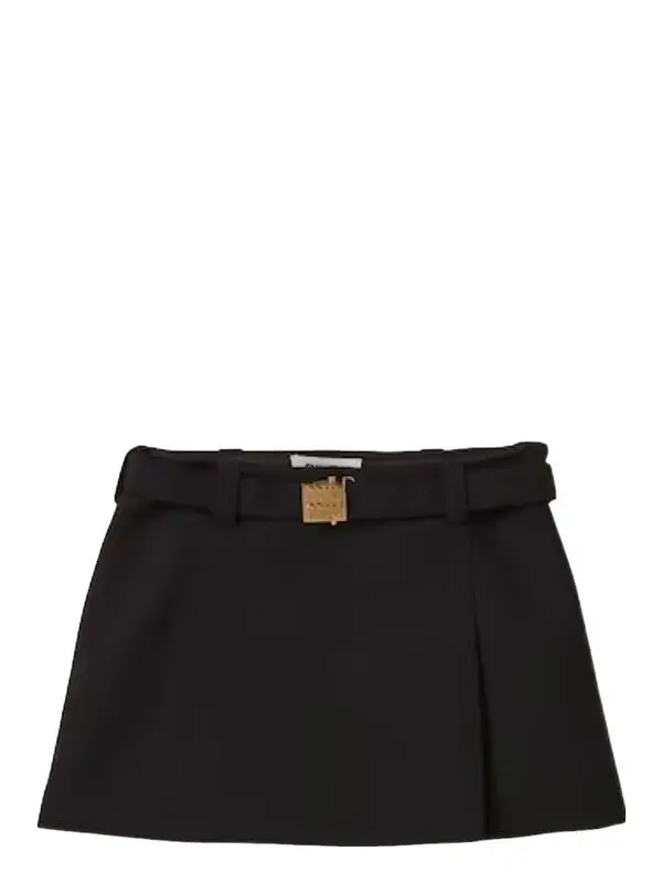Miu Miu Logo Plaque Belted Low-rise Mini Skirt - Black