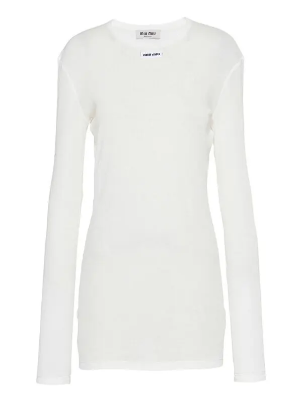 Miu Miu Logo Patch Long Sleeve Top - White