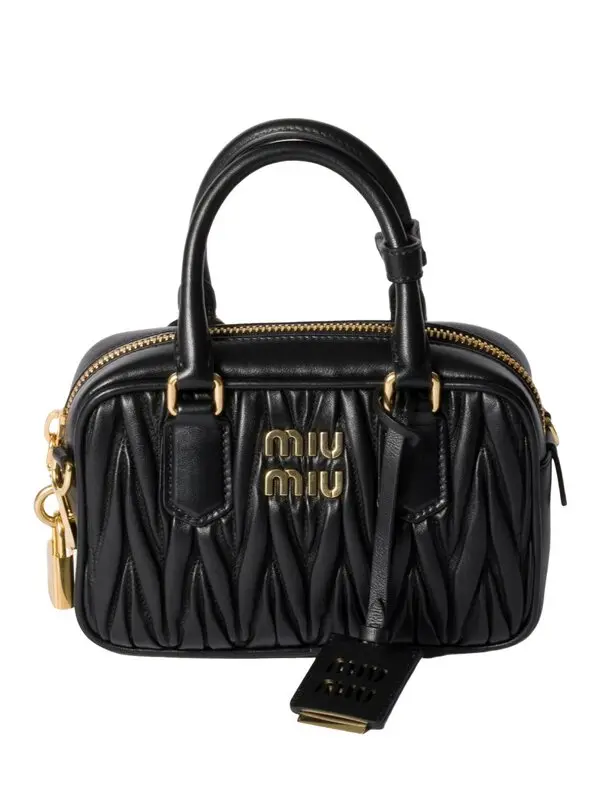 Miu Miu Matelassé Logo Lettering Tote Bag - Black