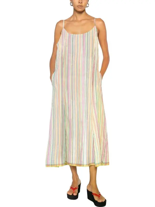 INJIRI Vertical Stripe Sleeveless Midi Dress - Neutrals