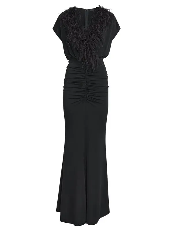 Lapointe Feather-embellished Gathered Gown - Black