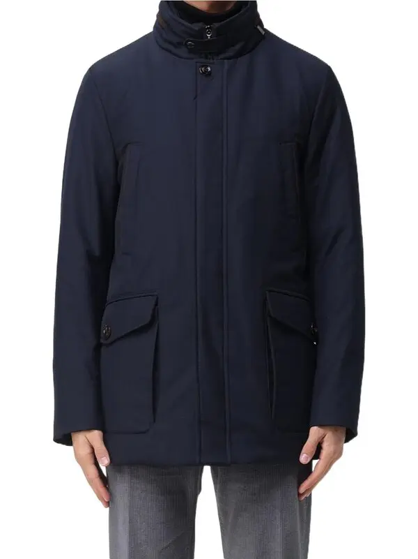 MOORER Long-sleeved Stand-up Collar Cotton Coat - Blue
