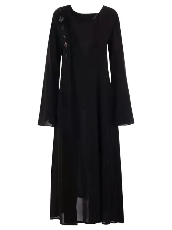 Yohji Yamamoto Embroidered Crepe De Chine Dress - Black