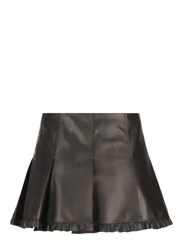 Miu Miu Pleated Nappa Leather Midi Skirt With Ruffle Hem - Black
