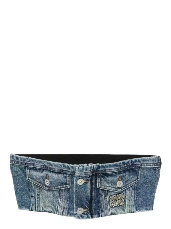 Miu Miu Embroidered Denim Strapless Top - Blue