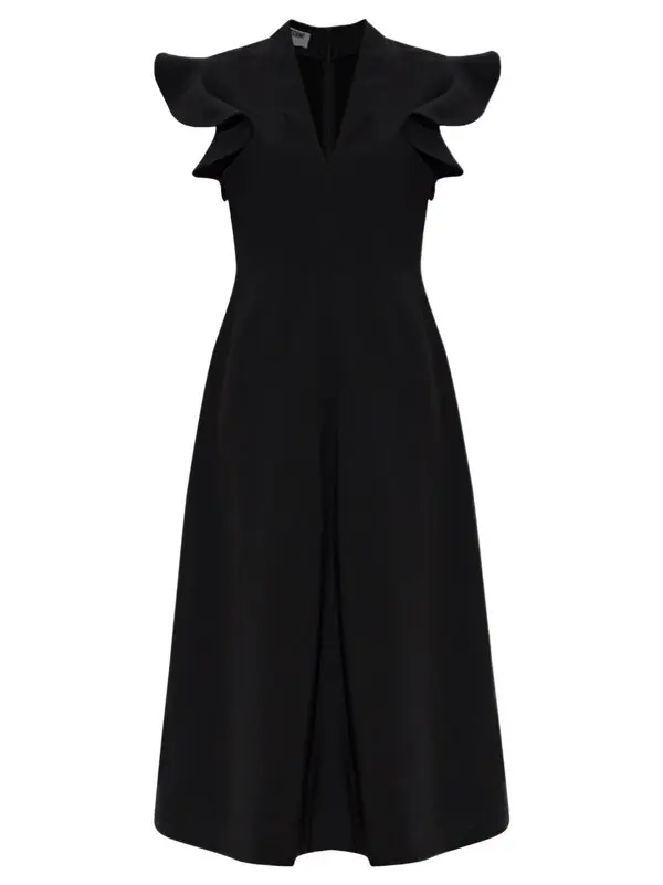 Moschino Ruffled V-neck Midi Dress - Black