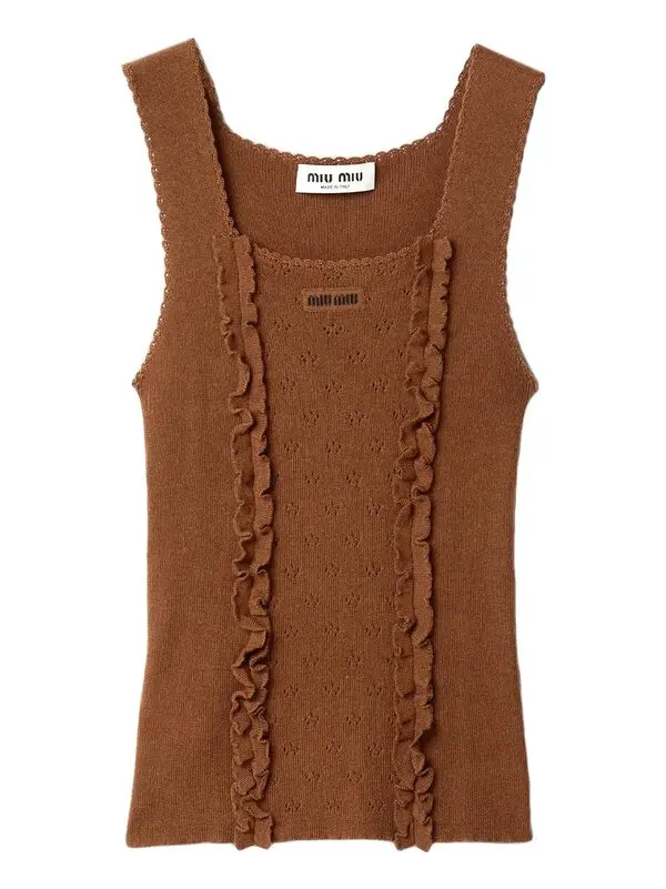 Miu Miu Cashmere And Silk Sleeveless Top With Ruffle Detail - No