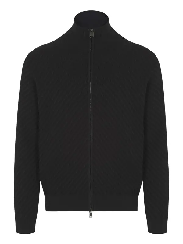 Brioni Cotton, Silk And Cashmere Trama Weave Full-zip Sweater - Black
