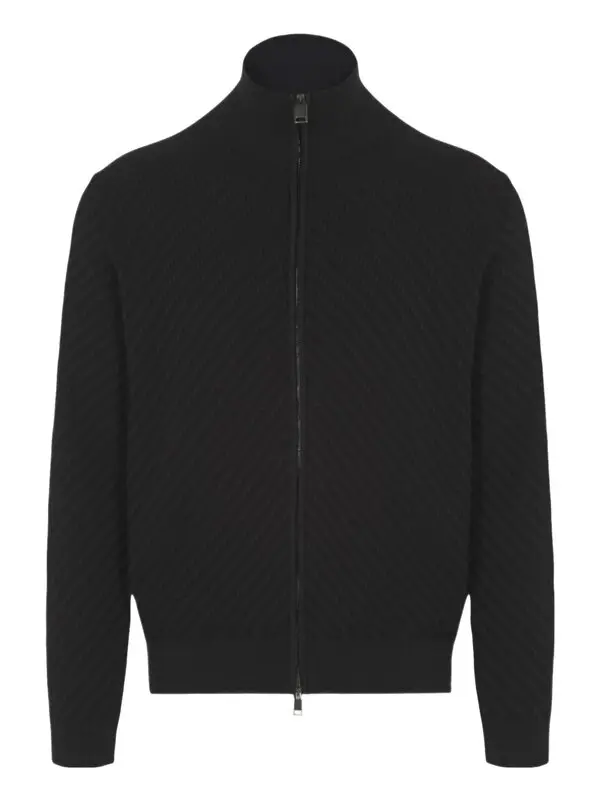 Brioni Cotton, Silk And Cashmere Trama Weave Full-zip Sweater - Black