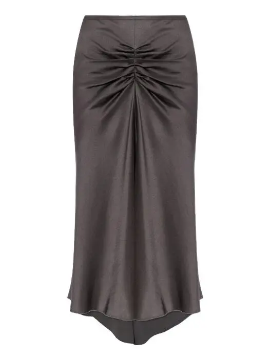 Victoria Beckham Ruched Satin-finish Midi Skirt - Grey