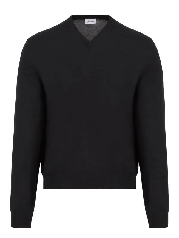 Brioni V-neck Long Sleeve Sweater - Dark Gray