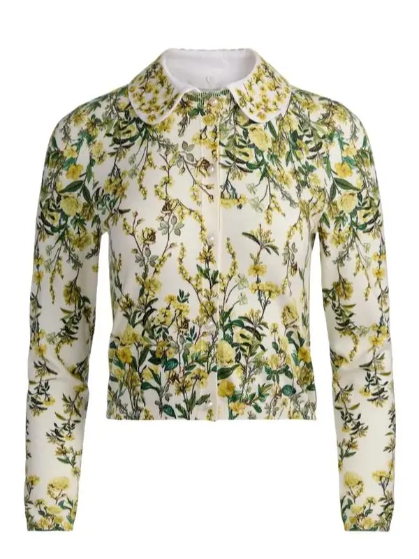 ALICEOLIVIA Alice + Olivia Printed Collar Cardigan - Green