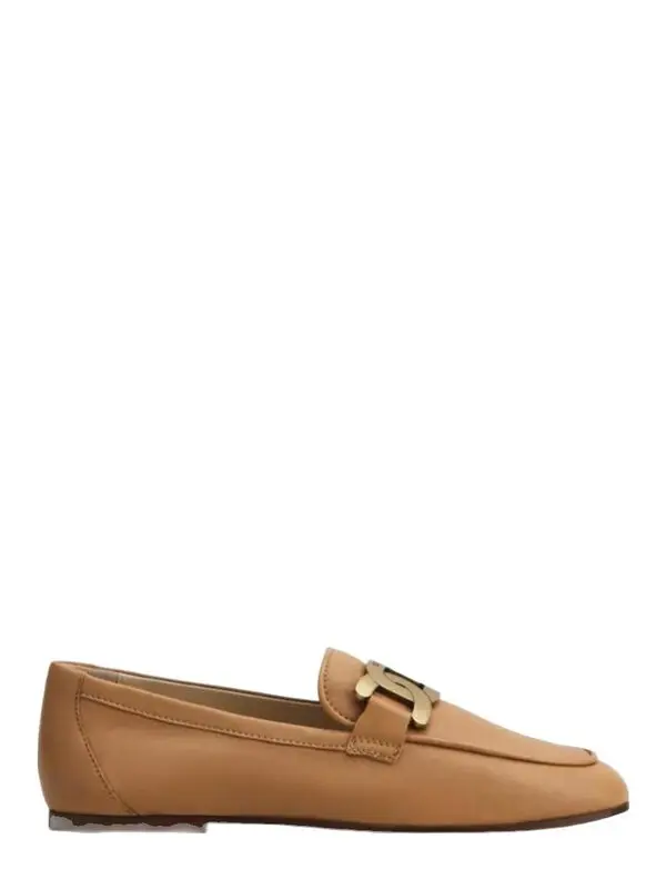 TOD'S Kate Leather Loafers With Gold Chain Detail - Brown